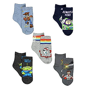 Disney Toy Story 4 Boys Girls Toddler 5 Pack Crew Sock Set (Shoe: 4-7 (Sock: 2-4), Grey/Multi)