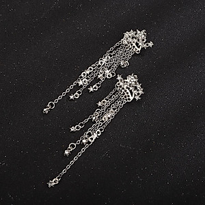 Denifery Shining Stars Tassel Earrings Hanging Exquisite Earrings,for Women (Silver)