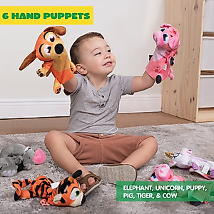 JOYIN 6Pcs Kids Hand Puppet Set, Toddler Animal Plush Toy Includes Elephant, Unicorn, Puppy, Pig, Tiger and Cow for Boys Girls Show Theater, Birthday Party Gifts, Easter Basket Stuffers