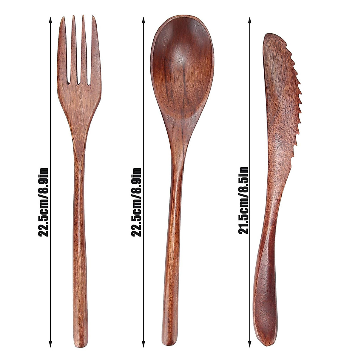 9Pcs Wooden Knife Fork Spoon Wooden Dinner Utensil Set Kitchen Dinnerware Portable Utensils for Parties Weddings Barbeques and Other Special Occasions