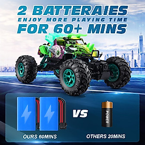Holyton Remote Control Cars, 1:12 Large Scale Dinosaur Monster RC Trucks, 4WD Liftable Chassis Off Road Rock Crawler for Kids, 2 Batteries for 60+ Minutes Play, RC Car Toys Gift for Boy & Girls