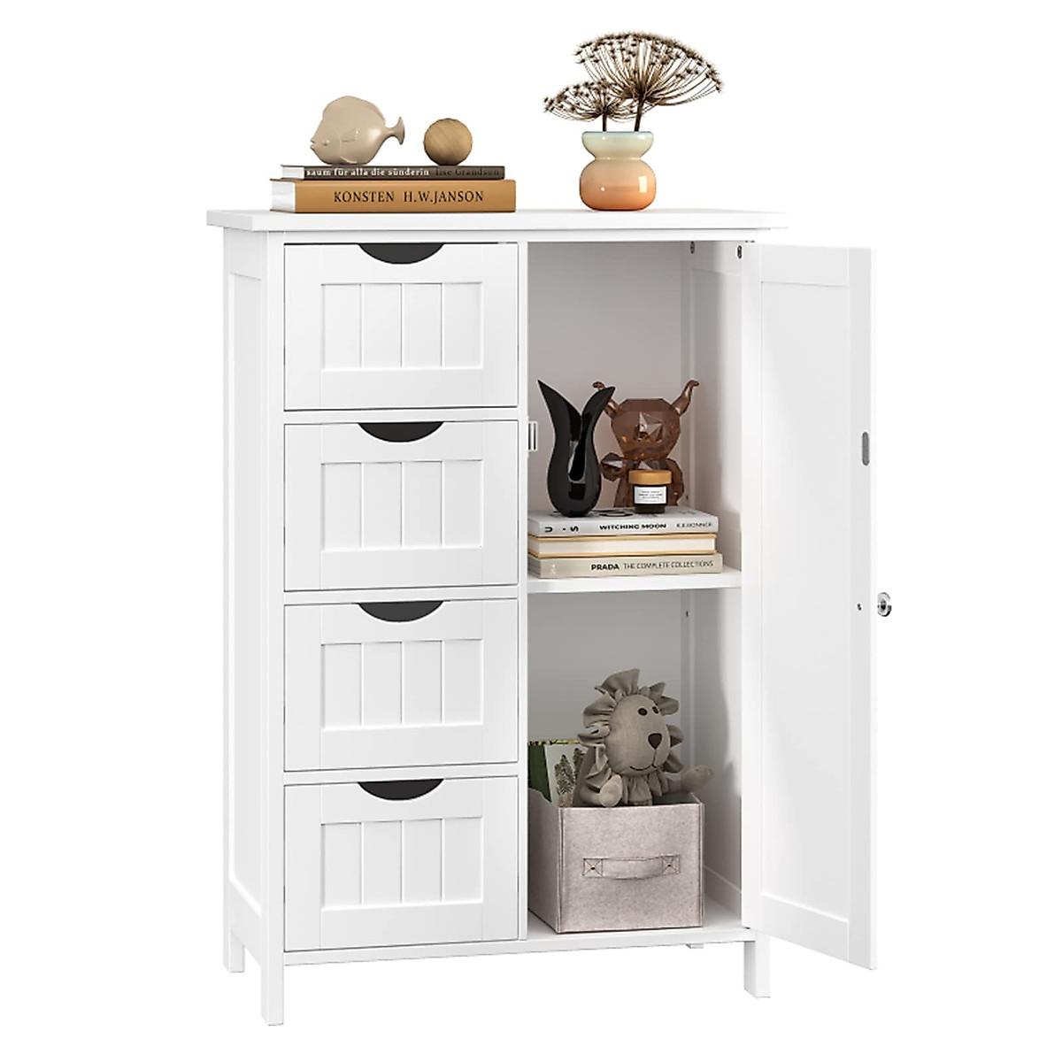 Irontar Bathroom Floor Cabinet, Storage Cabinet with 4 Drawers and Adjustable Shelf for Entryway Storage, Home Office Furniture, White CWG005W