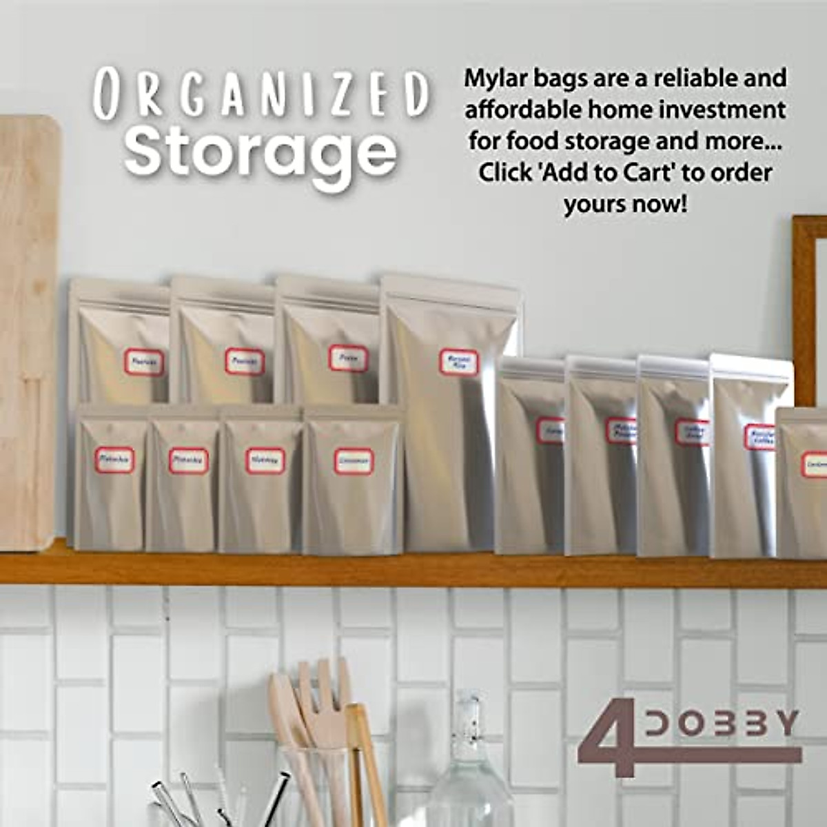 100pcs Mylar Bags for Food Storage with Oxygen Absorbers 300cc (100pcs) and Labels, 5"x7" (30pcs) 1 Quart Mylar Stand-Up (50pcs) 1 Gallon (20pcs) Stand-Up Mylar Stand-Up, Zipper Pouches Resealable and Heat Sealable for Long Term Food Storage