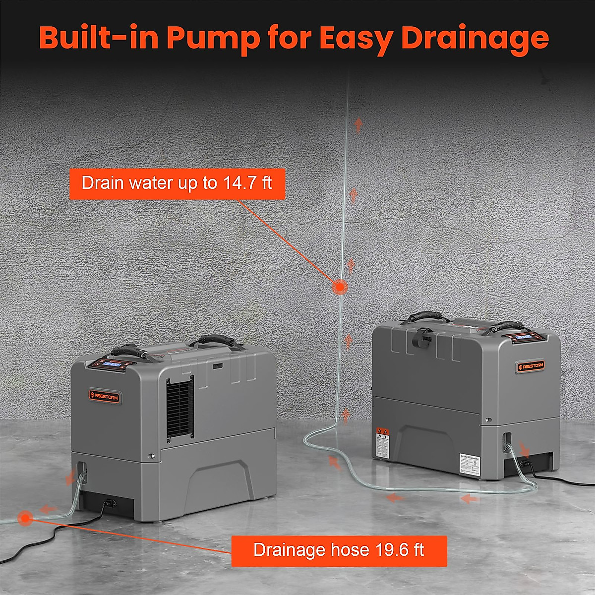 Abestorm Commercial Dehumidifiers with Pump, LGR 180 PPD Dehumidifier for Crawl Space, Basement, Large Space, Industrial Dehumidifier for Large Room or Warehouse