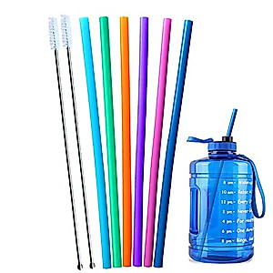 Extra Long 14.5 Inch Reusable Silicone Straws for Wine Bottle,1 Gallon/128 64 75 OZ Water Bottle,Mugs,1/Half Gallon Hydro Water Jug, Flexible Tall Giant Big Gallon Jug Drinking Straw With Brush-8 Pack