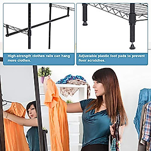 Hanging Closet Organizer and Storage Heavy Duty Clothes Rack Sturdy 3 Rod Garment Rack Large with Wire Shelving Height Adjustable Commercial Grade Metal Clothes Stand Rack for Bedroom Cloakroom,Black