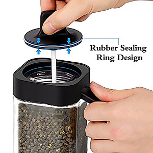 Kivsty 3 Pack Sugar Bowls Set with Spoons and Lids - High Capacity 13oz Spices and Seasonings Containers - Glass Spice Jar Seasoning Box for Home Kitchen Coffee Bar(Black Square Base)