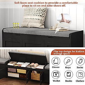 HOMEFORT 41.3" Shoe Bench with Lift Top Storage, Entryway Storage Bench with Cushioned Seat, Wooden End of Bed Bench, Shoe Cabinet Bench with Hidden Storage Space, for Bedroom, Hallway(Black)