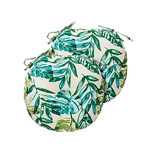 FUNHOME Bistro Chair Cushions 15 inch,Set of 2,Tufted Round Outdoor Chair Cushions 15"x15"x4",Waterproof Patio Seat Cushion with Ties for Barstool Garden Kitchen Furniture(Palm Leaf)