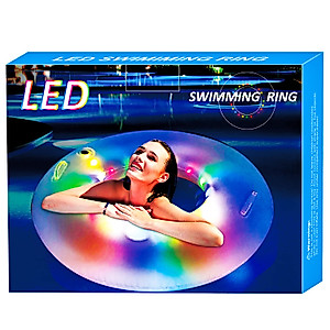 ZHUYNXIR LED Inflatable Pool Float for Adult, Adult Pool Float Tube, LED Pool Swim Ring, Water Fun Large Blow Up Summer Beach Swimming Raft (Dia: 105cm)