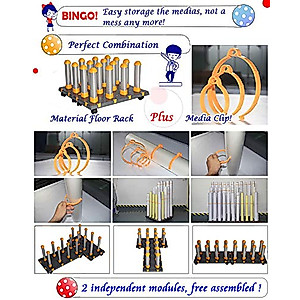 Rolling Floor Rack for Vinyl Roll Storage Detachable Free Assembly Mobile Material Floor Rack for Vinyl with 2 Modules-16 Spindles (3 Inch Core)
