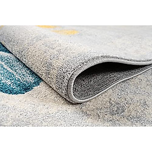 Ladole Rugs Contemporary Floral Pattern Area Rug Living Room Bedroom Entrance Hallway Carpet in Teal Yellow 5x8 (5'3" x 7'6" 160cm x 230cm) 5x7 8x10 9x12 2x10 4x6 feet