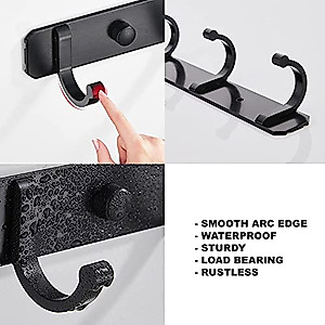 Coat Hooks Wall Mounted 2 Pack 5-Hook Coat Rack Hooks Heavy Duty Wall Hooks Hat Hanger No Drilling Hook Rack Bathroom Entryway Kitchen Door Hanging Jacket Backpack Key Towel Cup Cloth (Aluminum Black)