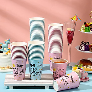 Colarr 100 Pcs Gender Reveal Party Paper Cups 12 oz Gender Reveal Cups Team Boy or Girl Gender Reveal Party Supplies Paper Baby Shower Cups Disposable Pink and Blue Cups for Gender Reveal Baby Shower
