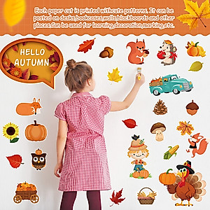 Breling 52 Pcs Thanksgiving Cut Outs Hello Autumn Fall Cut Outs Classroom Bulletin Border Decoration Maple Leaves Pumpkin Acorns Turkey Cutouts for School Classroom Fall Theme Decor
