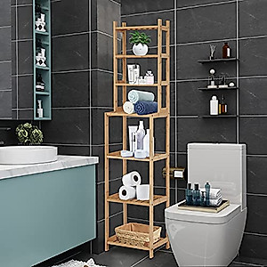 Kinlife Bamboo Shelves Removable 7-Layer - Shelving Unit, Storage Standing Shelf Units Corner Shelf for Bathroom, Living Room, Kitchen