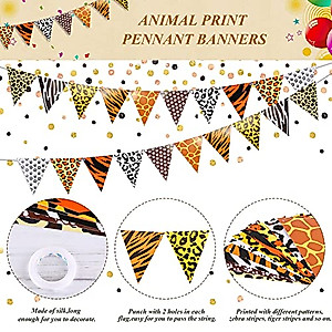 Thenshop 5 Pieces Jungle Theme Party Supplies Animal Safari Print Pennant Banners Jungle Animal Prints Animal Triangle Flag Banner for Animal Theme Party Zoo Jungle Safari Themed Party (Classic Style)