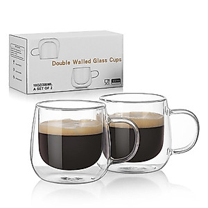 Double Wall Glass Coffee Cups, 10OZ Large Insulated Layer Coffee Cups For Microwave Safe, Insulated Double-layer Tea Glass Cup For Coffee, Hot Beverage, Tea, Latte, Espresso