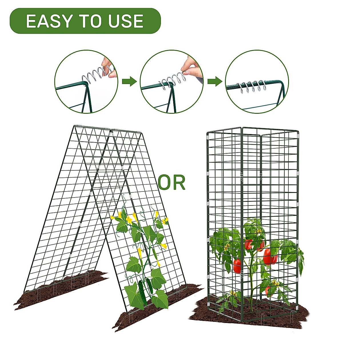 AGTEK 34" x 48" Foldable Cucumber Trellis with Garden Stakes and Zip Ties Plant Support A Frame Metal Trellis for Climbing Plants, Cucumber, Vegetable, Flowers