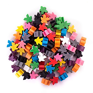 Brybelly 100 Wood Meeples| 16mm Extra Board Game Pieces in 10 Colors|Bulk Replacement Tabletop Games & Strategy Game Expansion