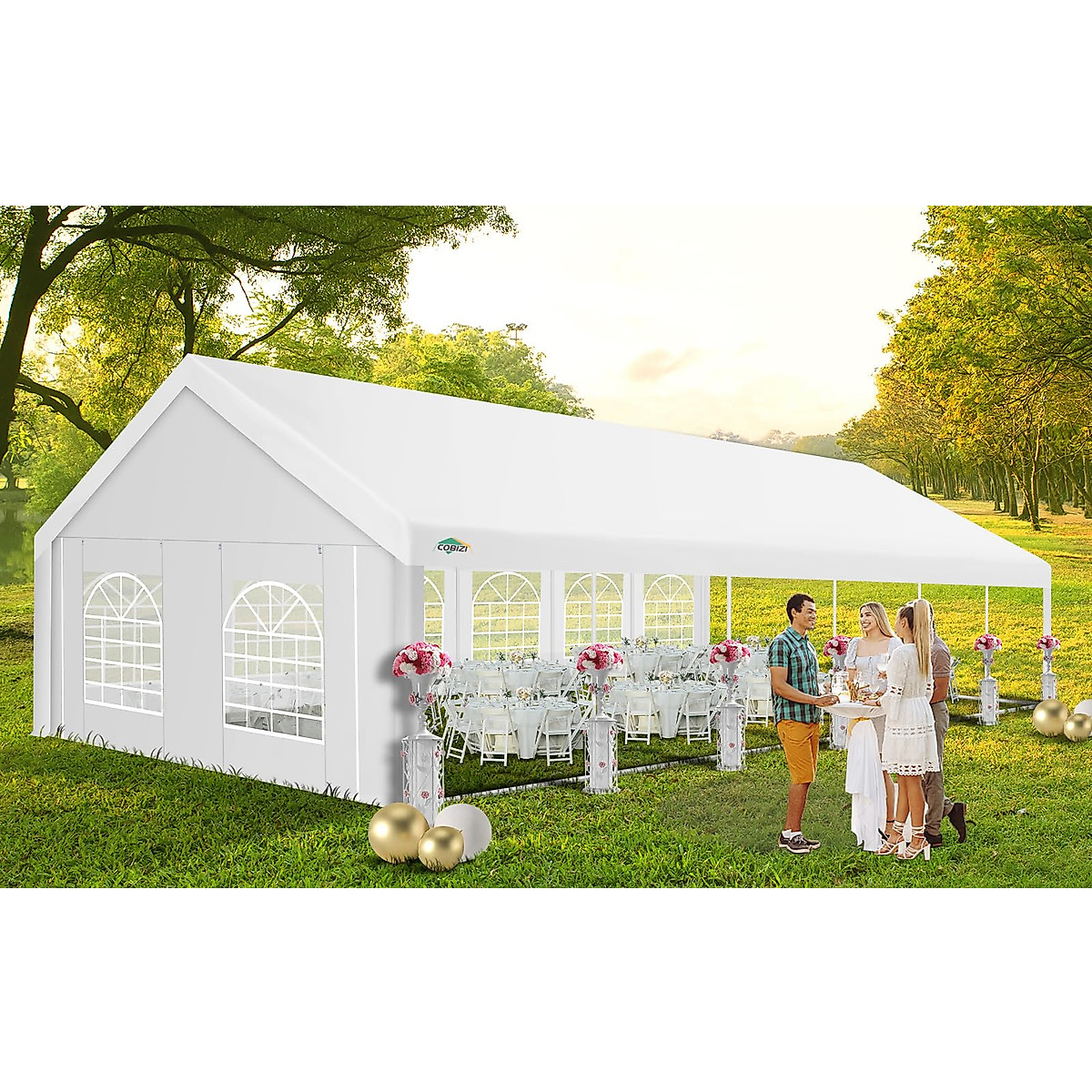 COBIZI 20x40ft Party Tent Heavy Duty, Wedding Tent, Event Tents For Parties, Carpas Para Fiestas With 8 Removable Sidewalls, 20x40 Tent with Built-in Sandbag, UV50+, Big Tent For Party, Carport, White