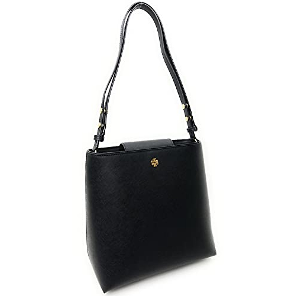 Tory Burch Emerson Womens Saffiano Leather Bucket Bag (Black)