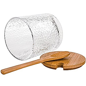 ZEAYEA Set of 3 Seasoning Box, Salt Sugar Storage Container with Bamboo Lid Spoon and Tray, Spice Pots for Kitchen Cooking Supplies, Glass Condiments Container Jars for Home Coffee Bar Restaurant