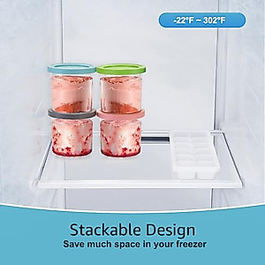 Aelfon Ice Cream Containers for Ninja Creami Pints and Lids 16oz Pint Containers 4Pack Extra Replacement Pints for Ninja Creami NC301, NC300, CN301CO, CN305A Ice Cream Maker(Gray, Green, Pink, Blue)