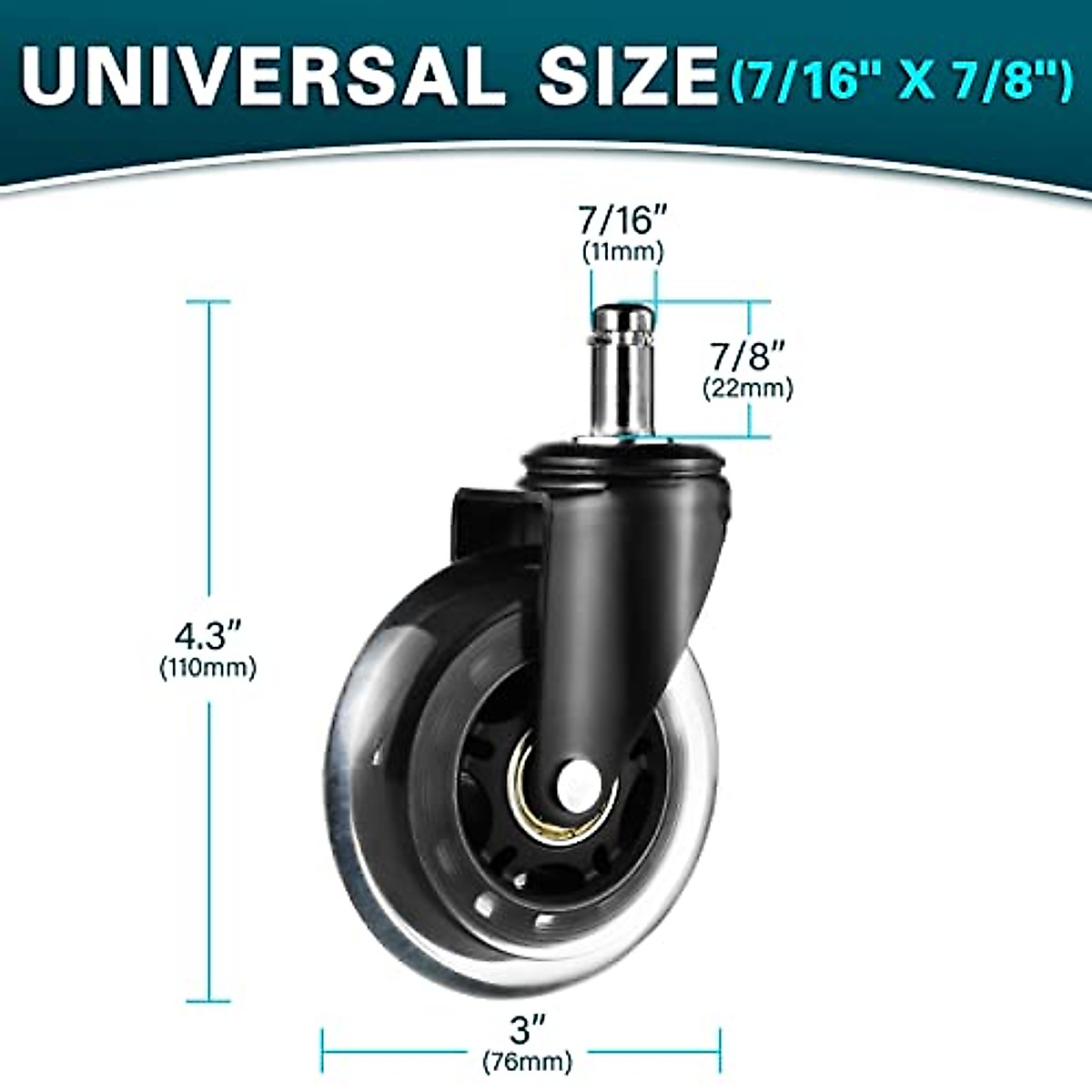 Eyamumo Office Chair Caster Wheels Replacement Rubber Chair Casters Set of 5 Heavy Duty and Safe Office Chair Casters for All Floors Hardwood, Office Chair Wheels for Rubber Chairs to Replace Chair