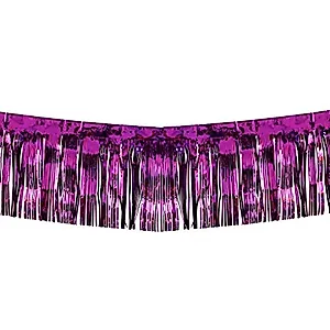 Blukey 10 Feet by 15 Inch Purple Foil Fringe Garland, Shiny Metallic Tinsel Banner Ideal for Parade Floats, Bridal Shower, Wedding, Birthday, Christmas - Wall Ceiling Hanging Fringe Drapes