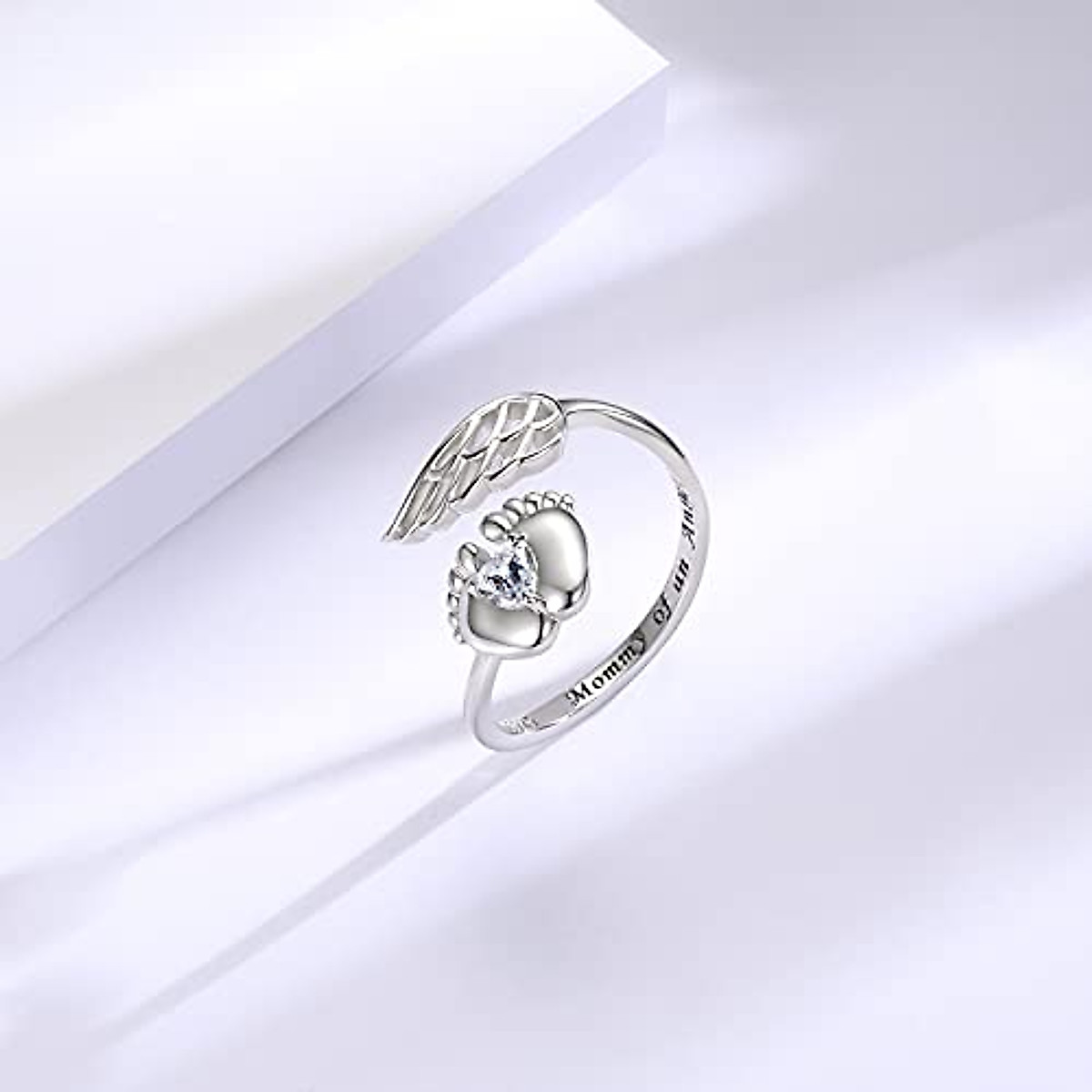 APOTIE Sterling Silver Miscarriage Ring Mother - Loss of Pregnancy Rings Infant Loss Jewelry Memorial Losing Child Gifts for Women Mom (04-April-Diamond Color)