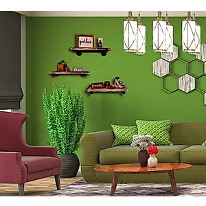 Ty Creations Floating Shelves with Industrial Pipe Brackets Home, Set of 3, Rustic Wall Mounted Wood Shelving Storage Home Decor for Bathroom, Kitchen, Bedroom, Living Room, Office