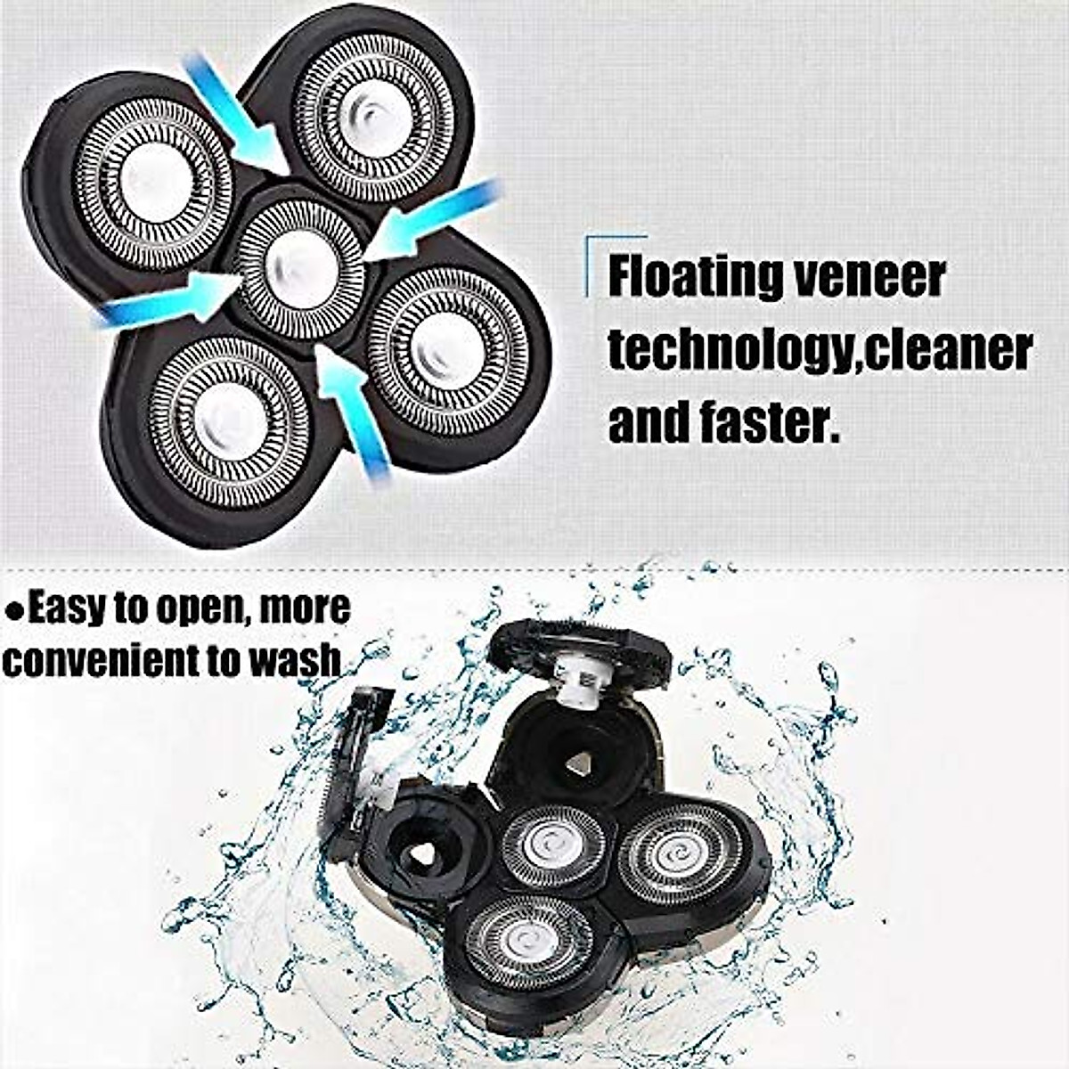 Shaver Blade Heads for 5 Heads Razor Blade Heads, Electric Razor Head Replacement Blades Beard Cutter Easy Install for Head and Face (Blue)