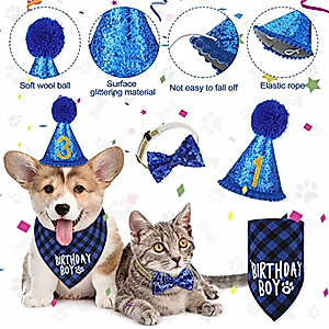 Dog Birthday Party Supplies Birthday Boy Girl Cake Bandana Triangle Scarf Clothes Shirt Cute Hat, Bow Tie Collar with 0-8 Numbers for Dog Puppy 1st Birthday Outfit (Elegant Style)