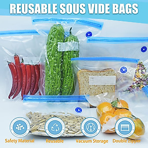 Daarcin 3 Size 40pcs Sous Vide Bags BPA Free Reusable Vacuum Sealer Bags Kit Keep Food Flesh with 1 Vacuum Hand Pump and 2 Sealing Clips