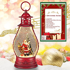 XPHOME Lighted Christmas Snow Globe Lantern Snowglobe Musical Battery Operated with Santa Claus Tree Glittering Swirling USB 6H Timer Home Decoration Holidays Decor and Gift