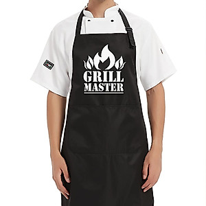 DYJYBMY Grill Masters Funny BBQ Apron for Men Women, Black Adjustable Waterproof Cooking Grilling Apron Gift for Dad Mom Husband Wife, Gifts for Birthday, Christmas, Thanksgiving