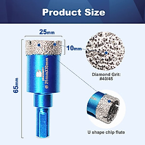 Dry Diamond Core Drill Bit - BRSCHNITT 2pcs/Pack 1 Inch (25mm) Diamond Hole Saw Core Drill Bit with Triangle Shank for Porcelain Tile Ceramic Stone Granite Marble