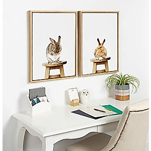 Kate and Laurel Sylvie Shy Bunny Rabbit Animal Print Portrait Framed Canvas Wall Art by Amy Peterson, 18x24 Natural
