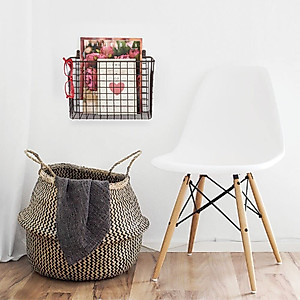 mDesign Portable Metal Farmhouse Wall Decor Storage Organizer Basket Bin with Handles for Hanging in Entryway, Mudroom, Bedroom, Bathroom, Laundry Room - Wall Mount Hooks Included, Large - Bronze