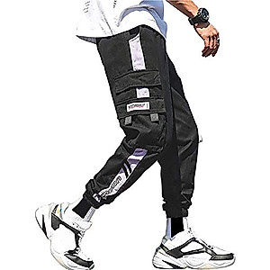 XYXIONGMAO Men's Tactical Streetwear Joggers Goth Clothes Baggy Casual Sports Pants Baggy Casual Techwear Hip Hop Sweatpants Black Cargo Pants for Men(Black, XL)