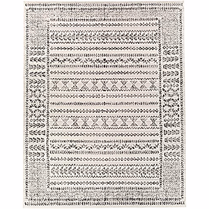 Greig Bohemian Farmhouse Living Room Bedroom Square Area Rug - Neutral Boho Carpet - Bordered - Off White, Black, Grey, Beige - 6'7" Square