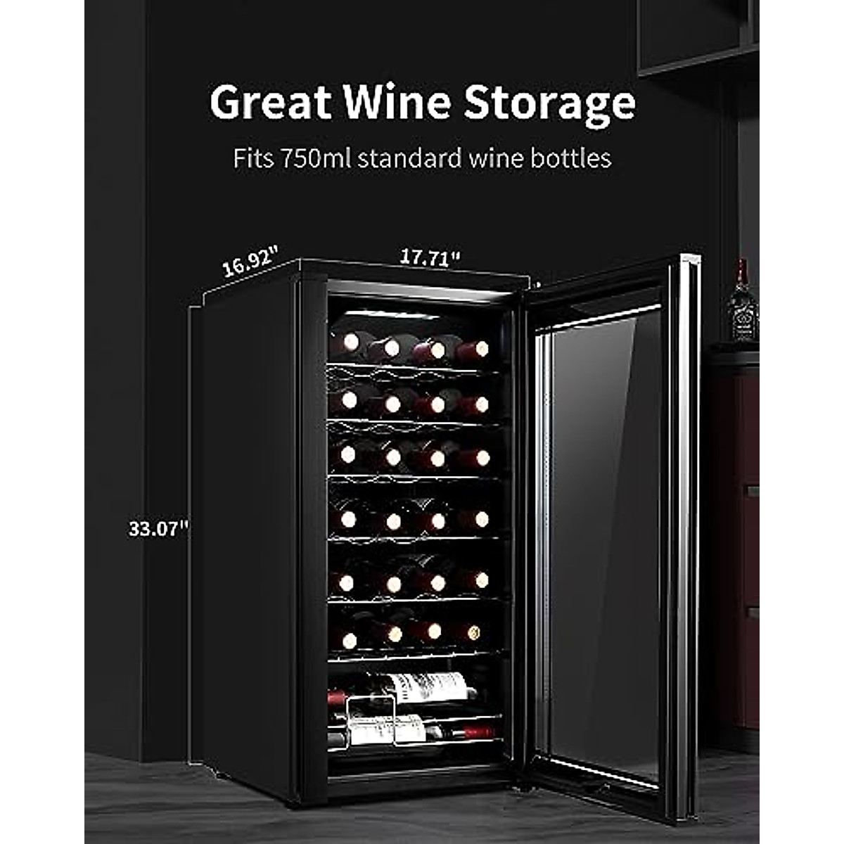 BODEGACOOLER 28 Bottle Compressor Wine Cooler Refrigerator, Mini Fridge with 41-64.4°F Digital Temperature Control Glass Door,Small Freestanding Wine Refrigerator for Red, White and Champagne