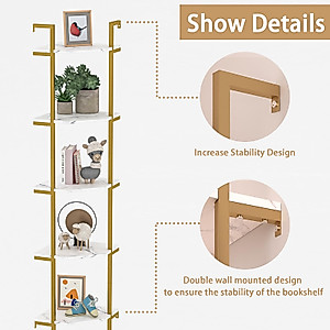 Dosker Corner Shelf White Wall Mounted Bookshelf, 6 Tier Plant Stand and Display Shelf for Living Room,Wall Corner Bookshelf Multi Storage Organizer Ladder Style Shelving Unit with Marble Accents