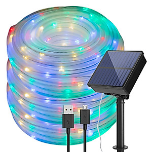 IMAGE 8 Modes Solar Rope Lights Outdoor String Lights 78.7 Feet 20M Waterproof 200LED for Indoor Outdoor Garden Party Patio Lawn Decor Multi Color