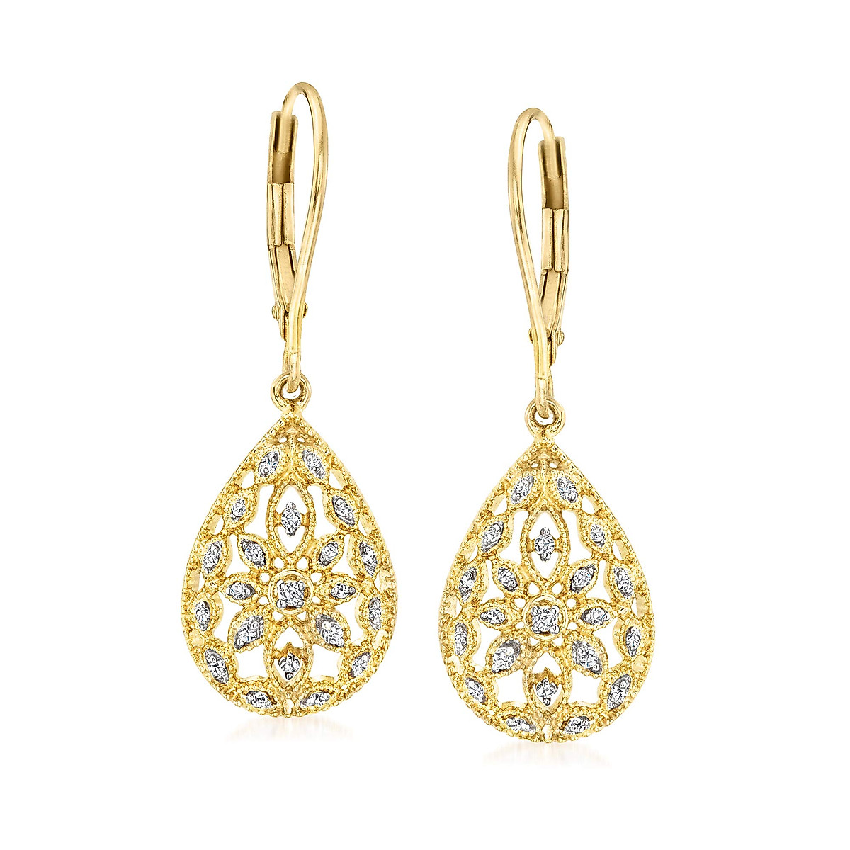 Ross-Simons 0.10 ct. t.w. Diamond Openwork Teardrop Earrings in Sterling