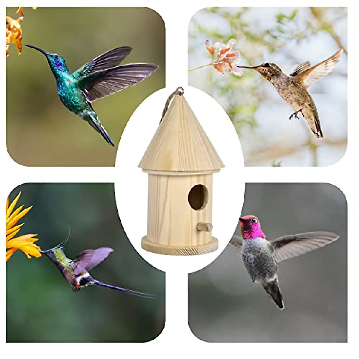 Bird Houses for Outside Hanging, 3pcs Natural Wooden Hummingbird Bird Houses for Outside for Nesting, Garden Patio Decorative for Swallow Sparrow Hummingbird Finch Throstl