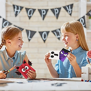 Zhanmai 10 Pack Halloween Crafts Kits for Kids Pumpkin Devil Arts Kits DIY Colorful Craft Sticks Ice Lolly for Halloween Party Supplies