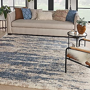 Nourison Luxurious Shag Modern & Contemporary Light Blue Grey 6'7" x 9'2" Area -Rug, Easy -Cleaning, Non Shedding, Bed Room, Living Room, Dining Room, Kitchen (7x9)