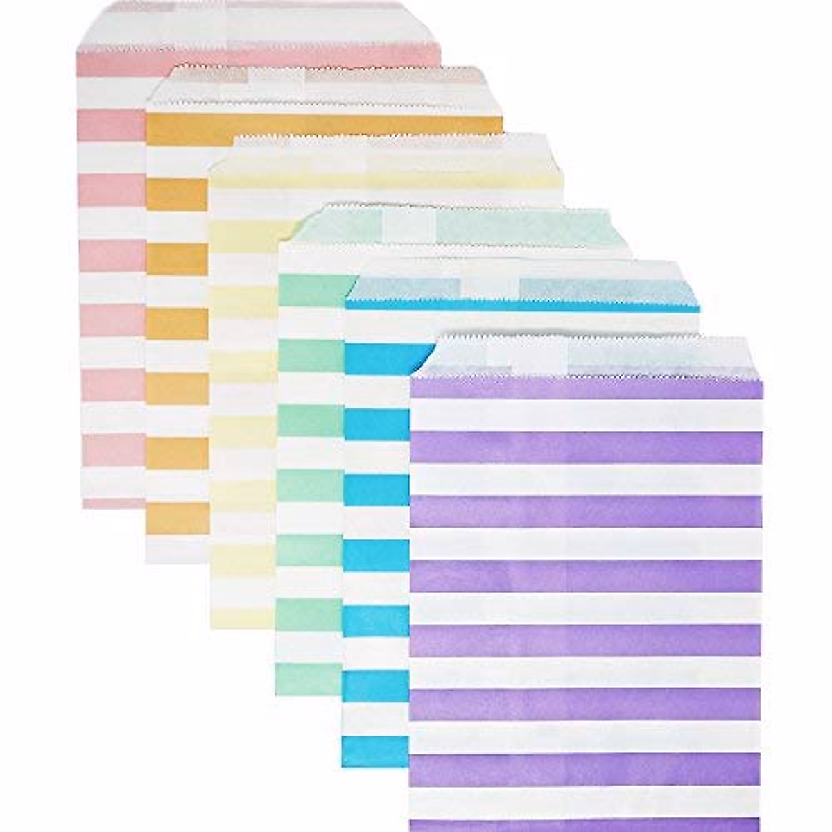 Food Safe Biodegradable Paper Candy Favor & Treat Bags For All Parties - 48 Count Assorted, 7x5 Size - By Chloe Elizabeth (Rainbow Pastel Mix)